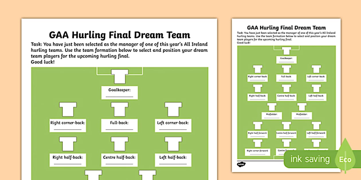 G.A.A. Hurling Final Dream Team Worksheet / Worksheet