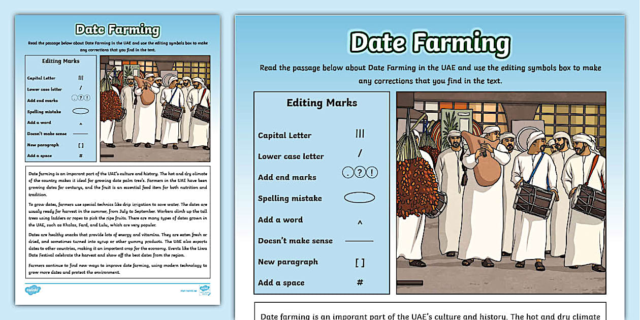 Date Farming Editing Activity (teacher made) - Twinkl