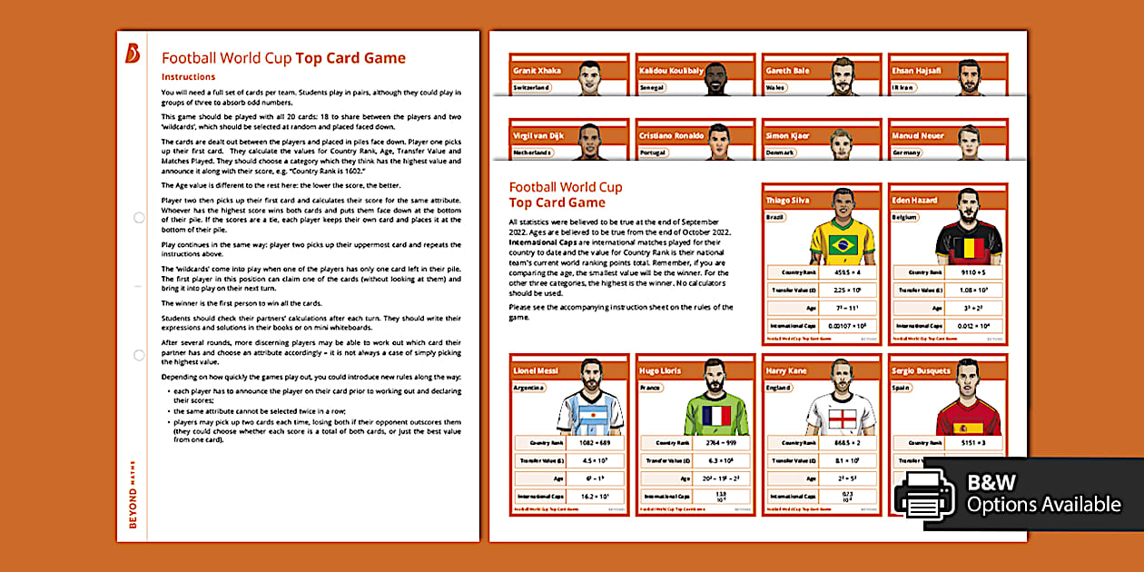 Men's World Cup Football: Maths Top Card Game - Twinkl