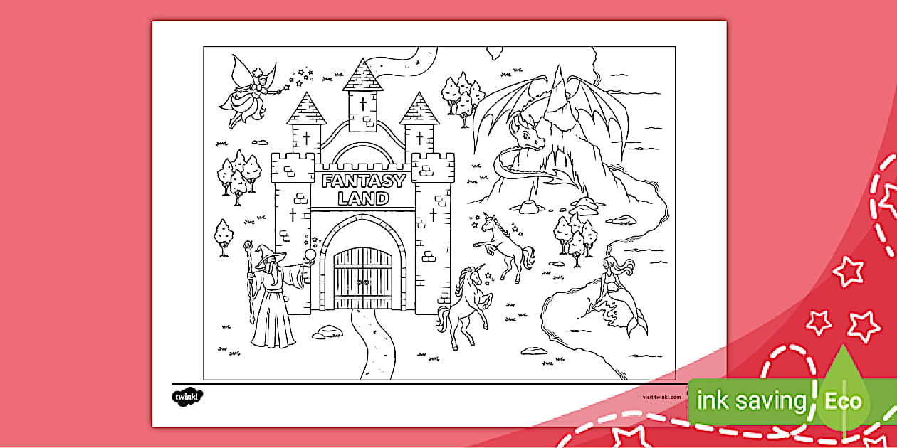 Fantasy Land Map Colouring Page (teacher made) - Twinkl