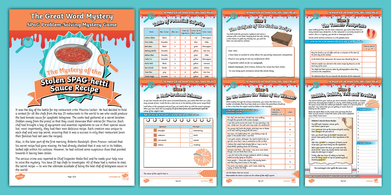 Year 6: The Great Word Mystery SPaG Problem-Solving Mystery Game