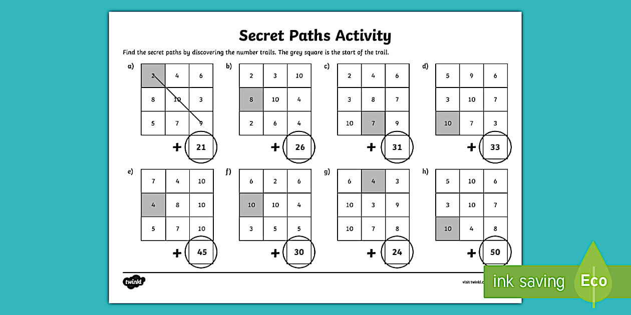 Editable Secret Addition Number Paths Worksheets - Twinkl