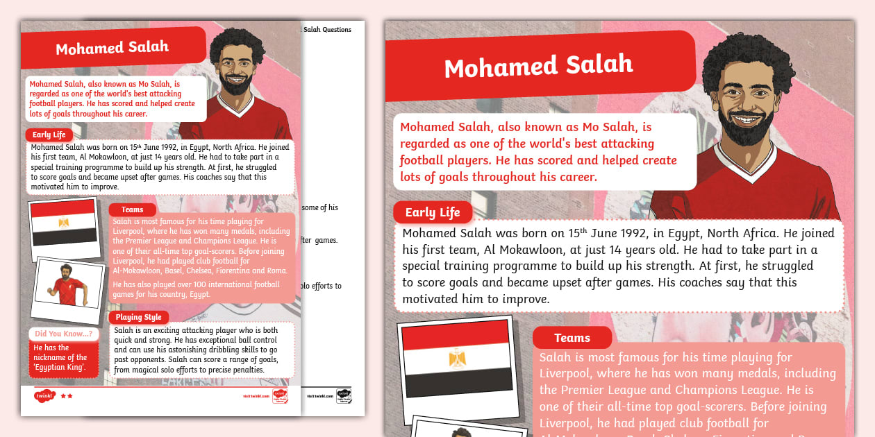 KS1 Mo Salah Reading Comprehension Activity (teacher made)