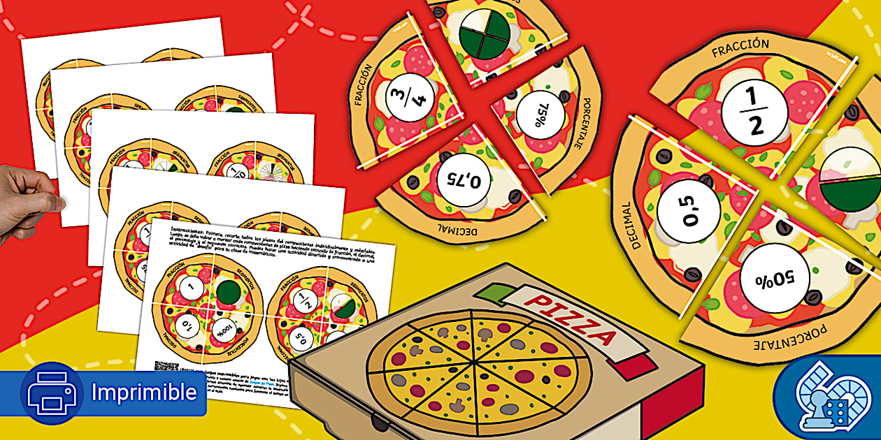 Juego de mesa: Fracciones, decimales y porcentajes con pizzas - Twinkl ...