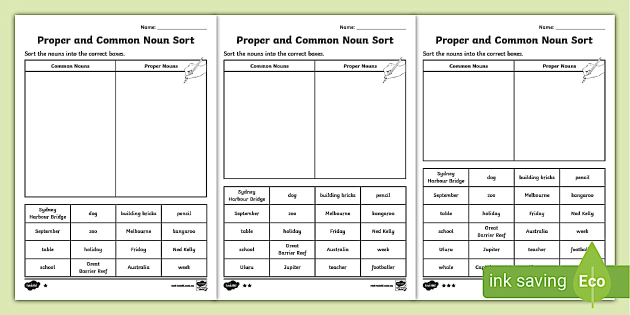 Proper and Common Nouns Worksheet | Twinkl Resources