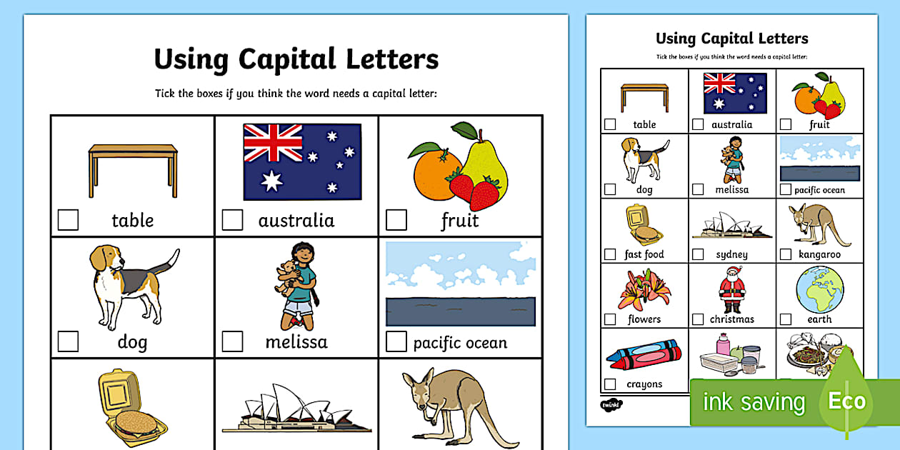 QLD Using Capital Letters Worksheet (teacher made) - Twinkl