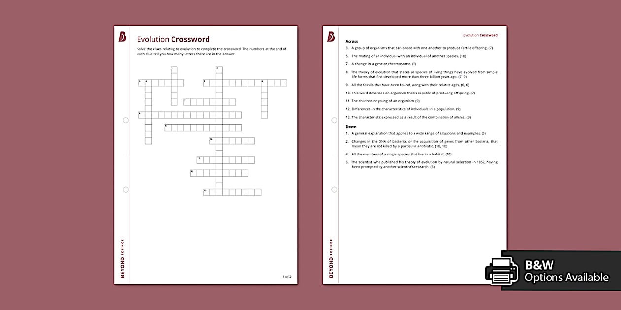 GCSE Combined Science: Evolution Crossword (teacher made)