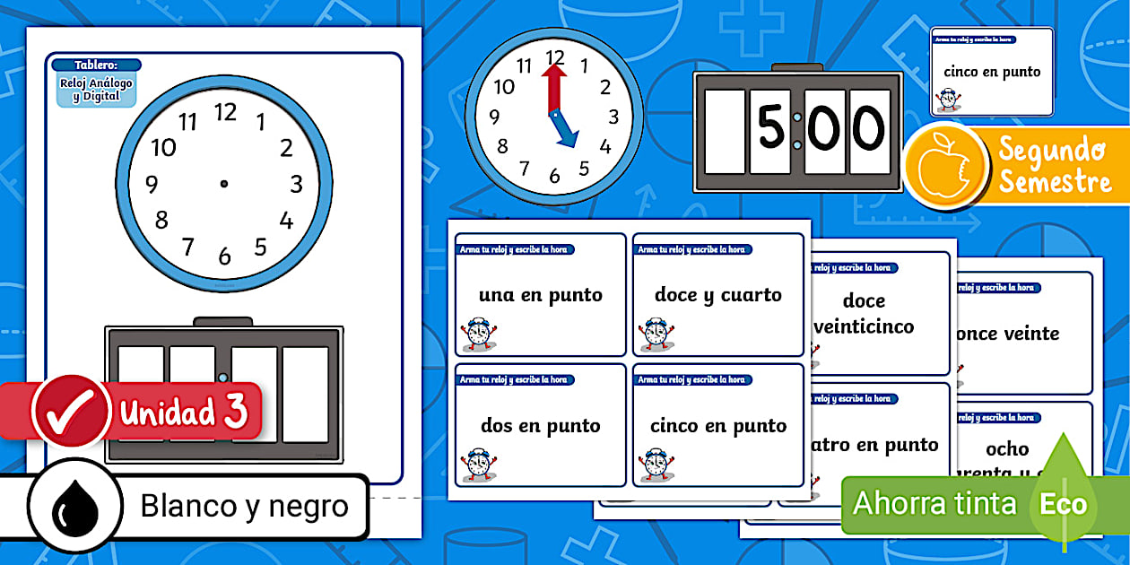 Guía de Trabajo: Arma tu reloj y escribe la hora - Twinkl