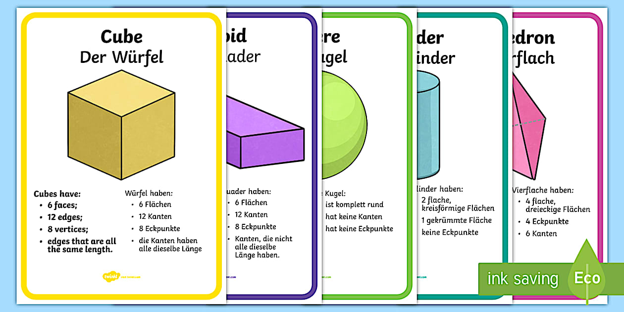 3D Shape Properties Display Posters English/German - Twinkl