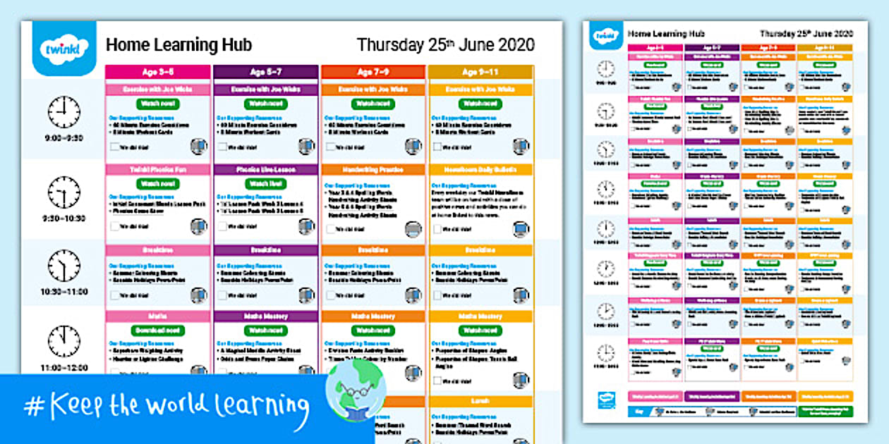 Home Learning Hub Daily Plan Thursday 25th June - Twinkl