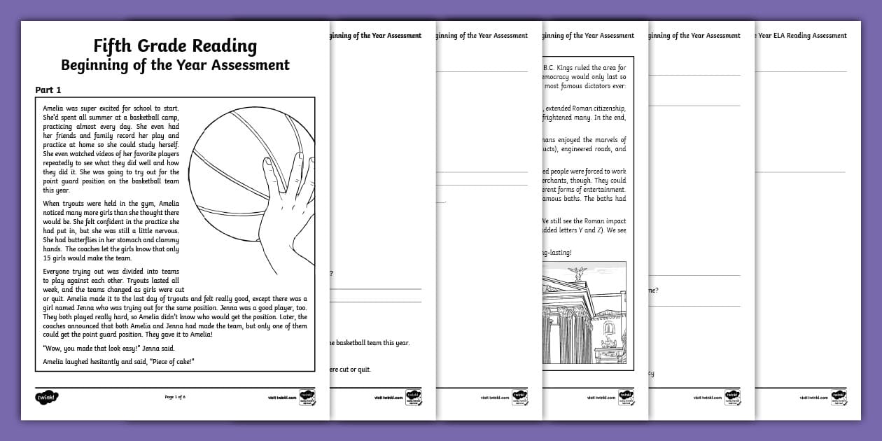 Fifth Grade Beginning of the Year ELA Reading Assessment