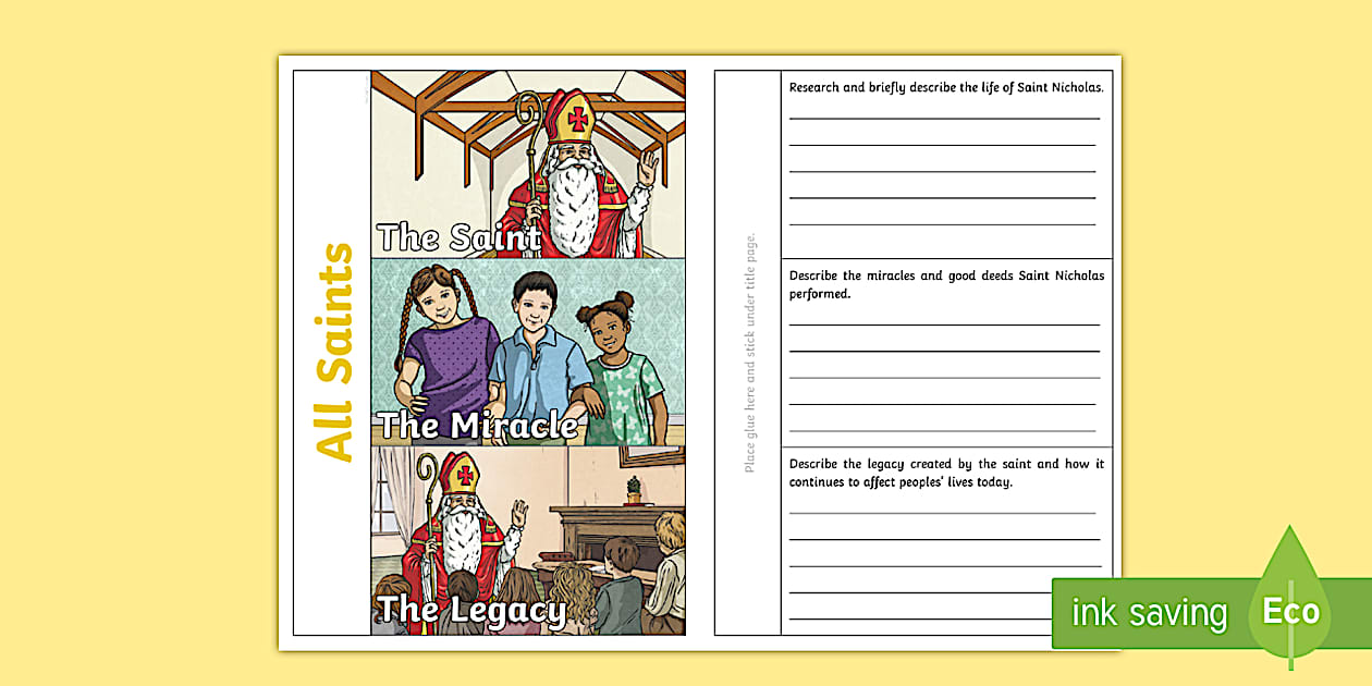 Cursive All Saints' Day Saint Nicholas Flapbook - Twinkl