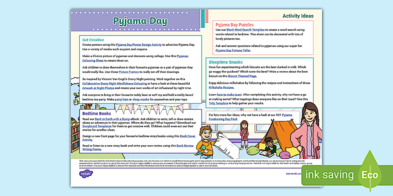 Pyjama Day Activity Ideas (l'enseignant a fait) - Twinkl
