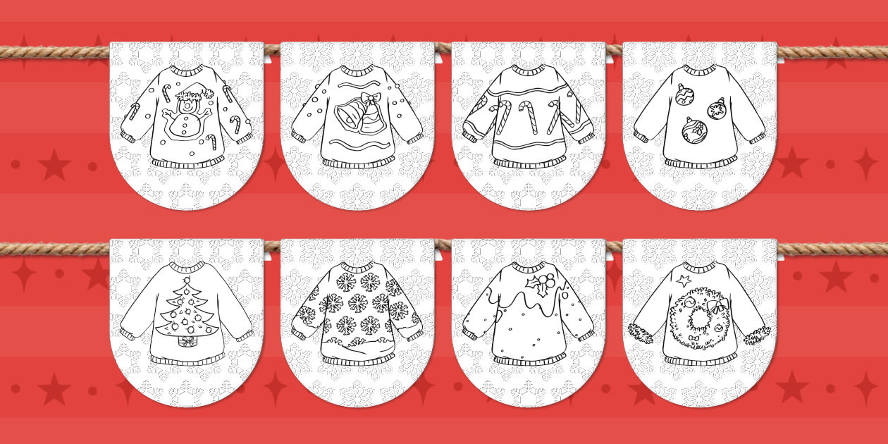 Christmas Jumper Colouring Display Bunting (teacher made)