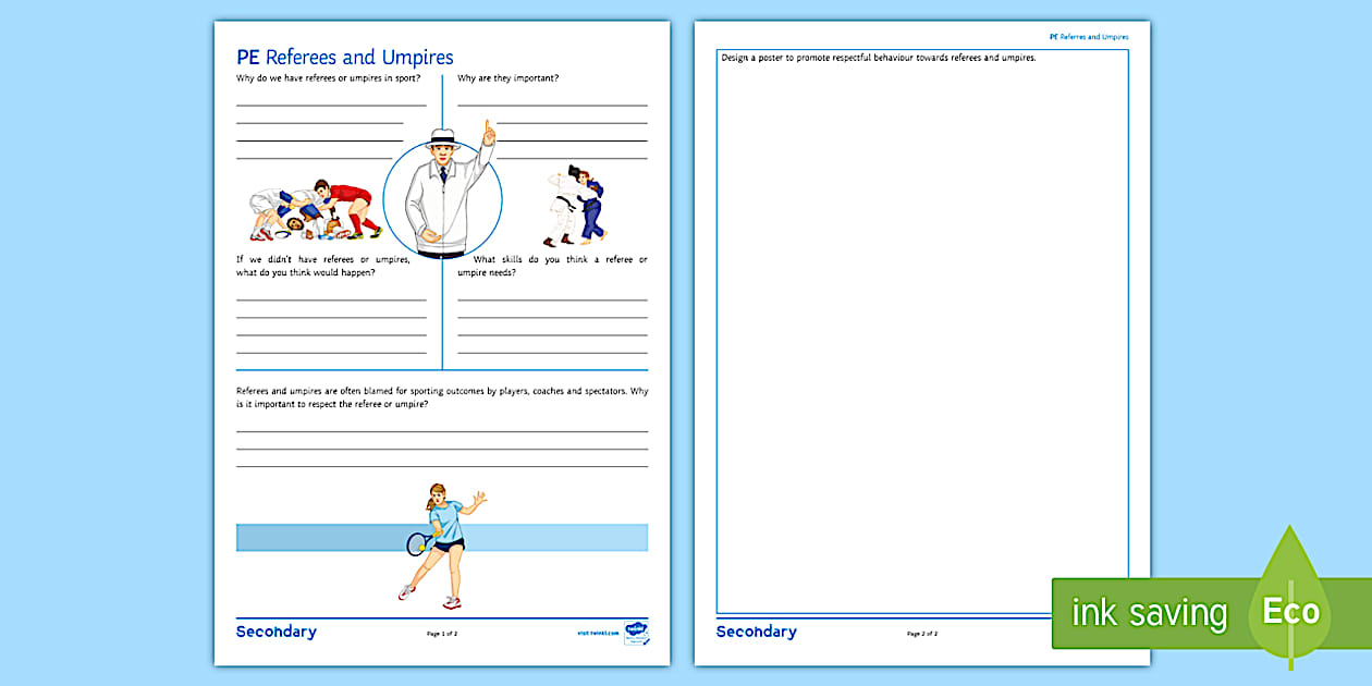 Black and White PE Cover Lesson: Referees and Umpires Worksheet