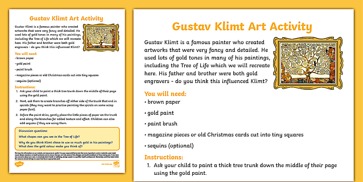 Gustav Klimt Art Activity
