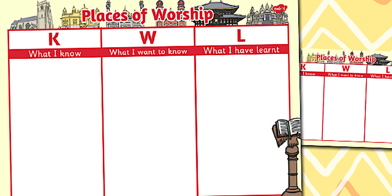 Editable Places of Worship Topic KWL Grid (teacher made)