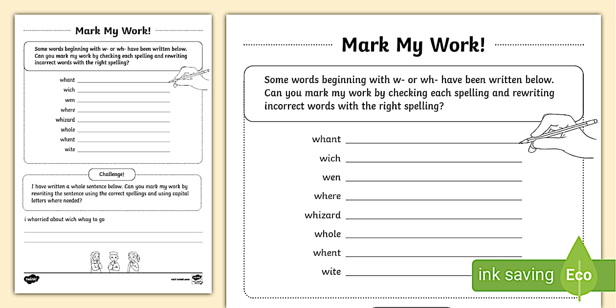 Mark My Work! W- or Wh-? w wh (teacher made) - Twinkl