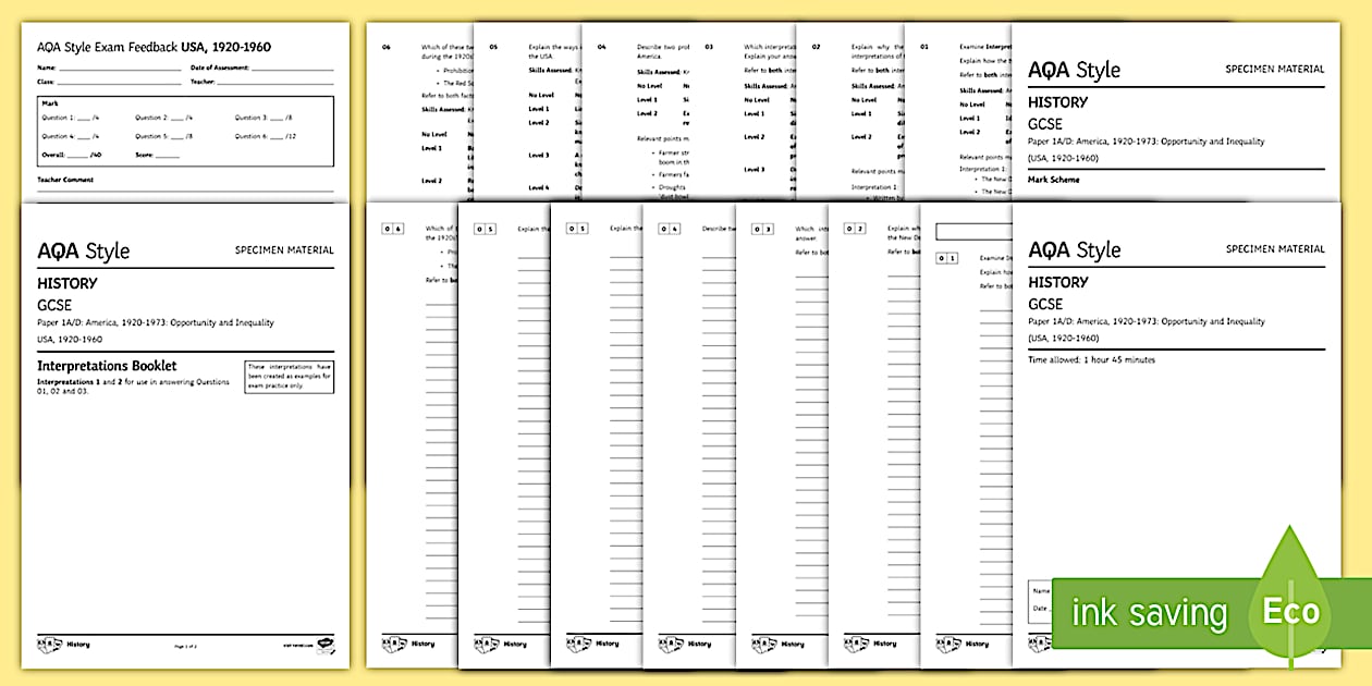 USA 1920-1960: AQA-Style Exam Questions Assessment Pack