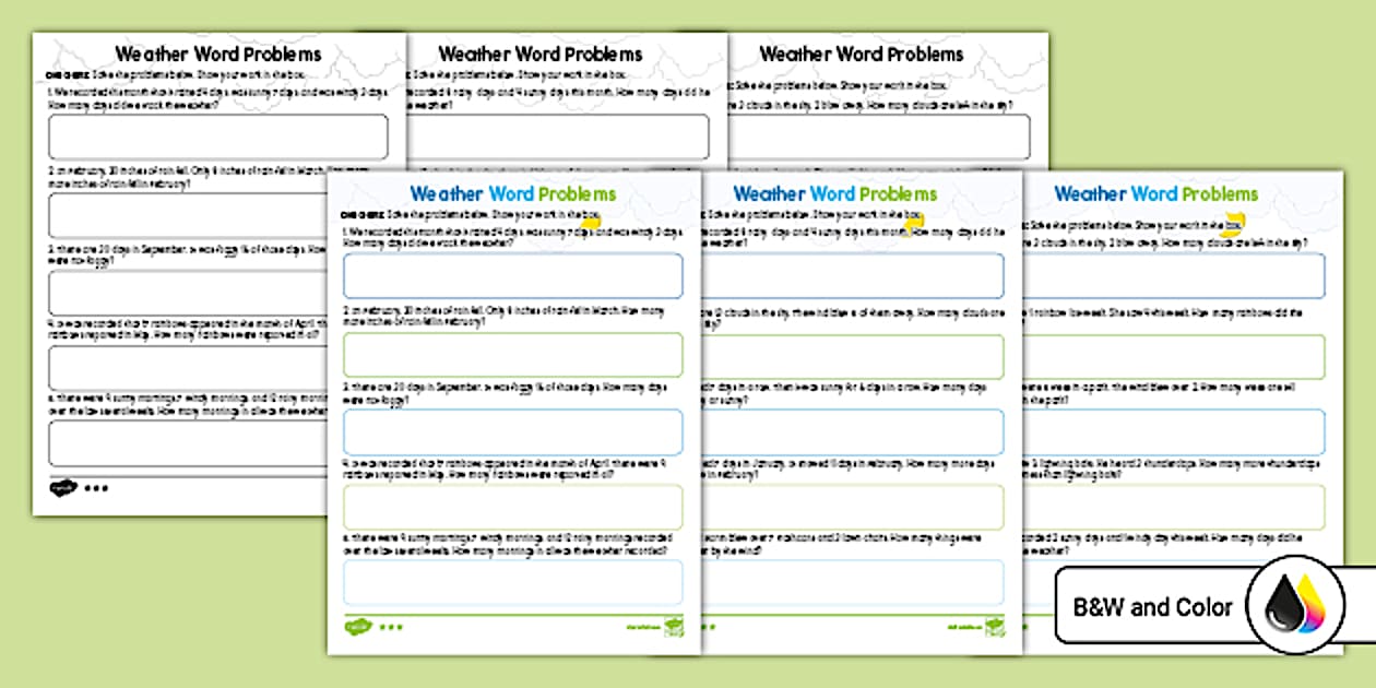 Weather Word Problems Differentiated Worksheets for K-2nd Grade