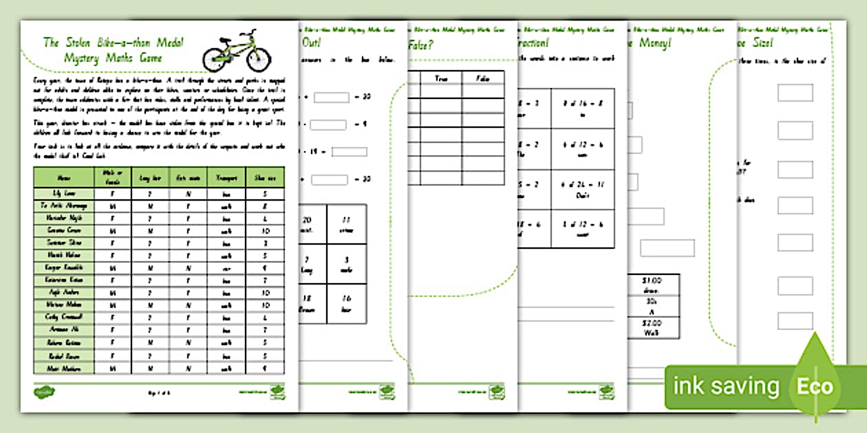 The Stolen Bike-a-thon Medal Maths Mystery Game