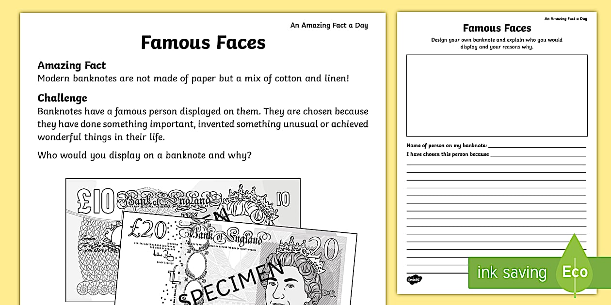 Famous Faces Worksheet / Worksheet - Twinkl