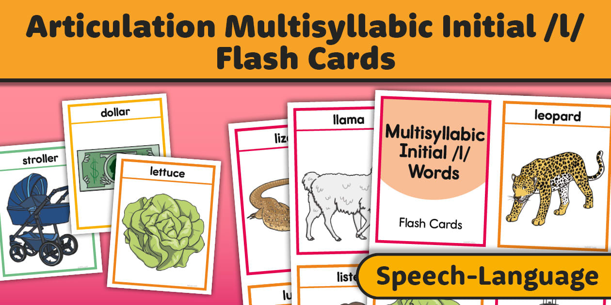 Articulation Multisyllabic Initial /l/ Words Flash Cards