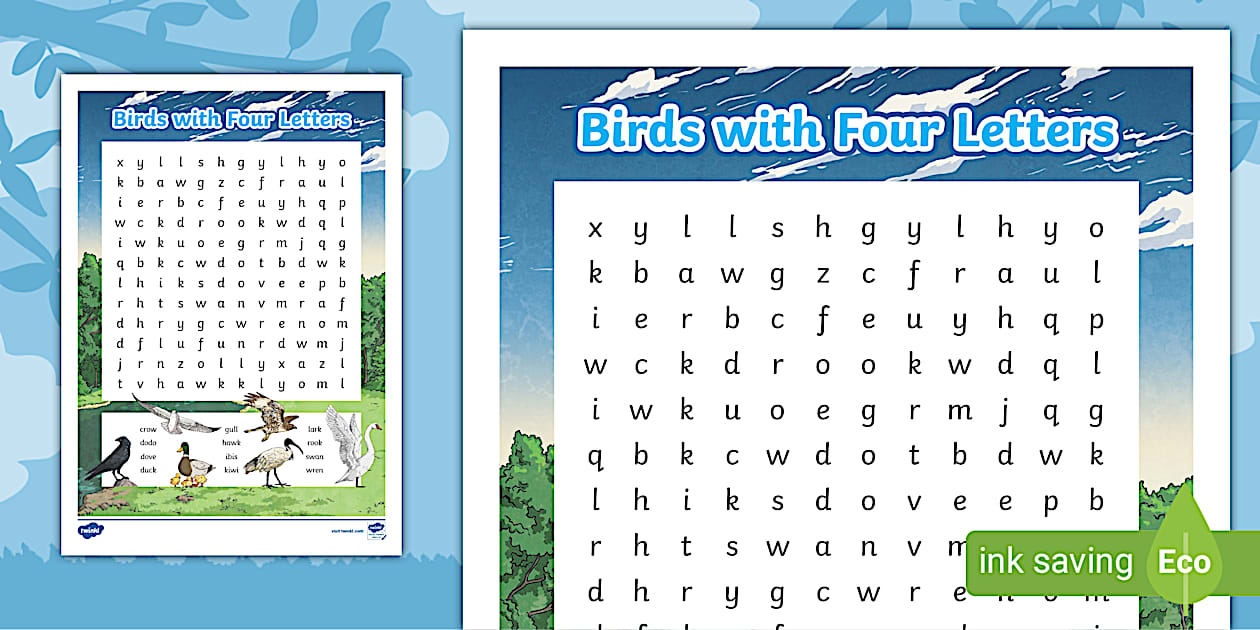 Birds with Four Letters Word Search (teacher made) - Twinkl