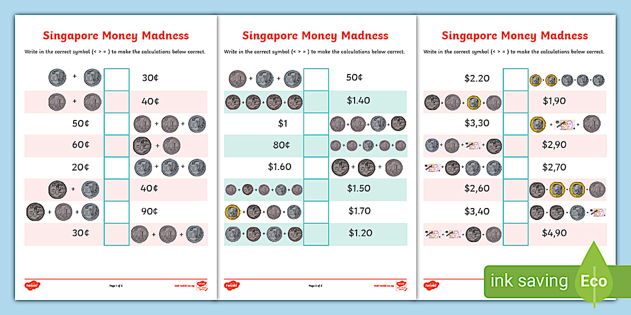 *Singapore Money Madness Worksheet* (teacher made) - Twinkl