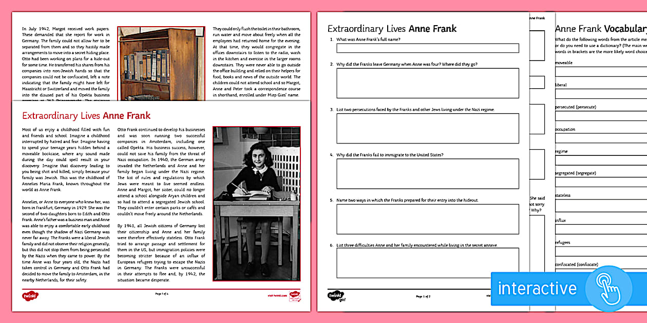 Lower Ability Extraordinary Lives: Anne Frank Differentiated Comprehension