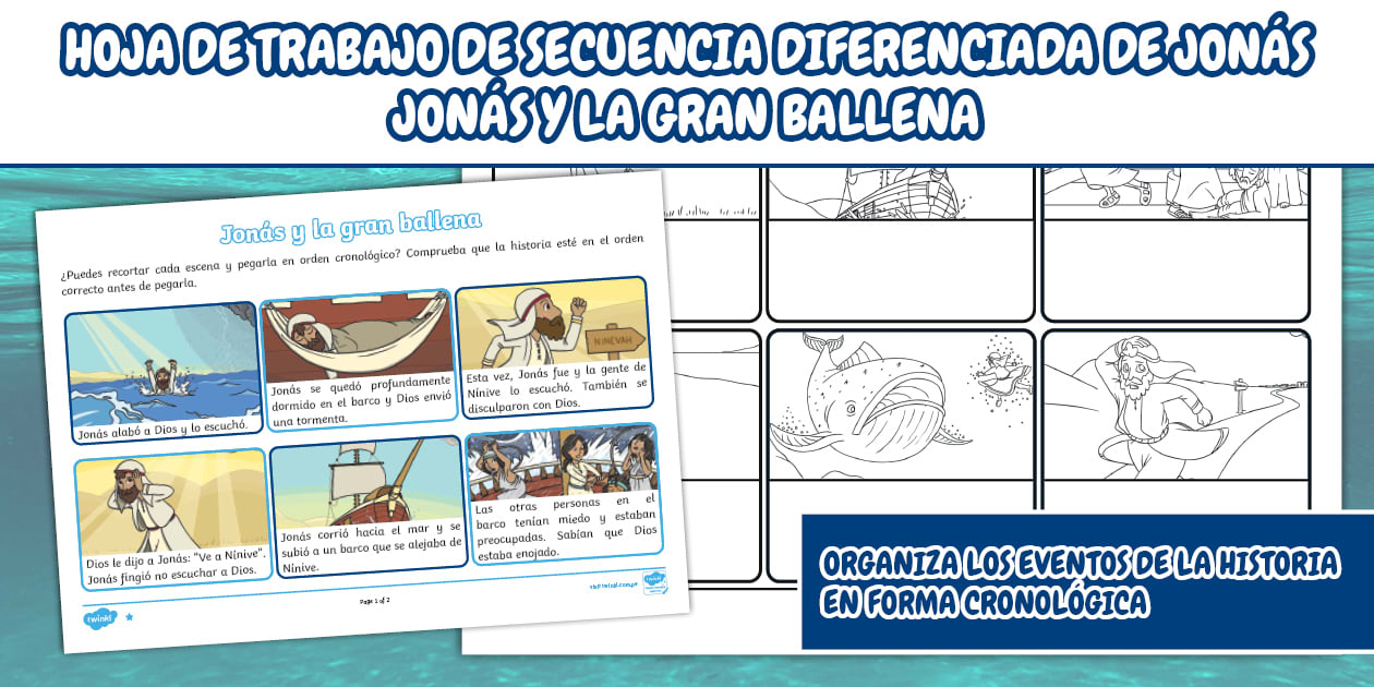 Hoja de trabajo de secuencia diferenciada de Jonás y el gran pez