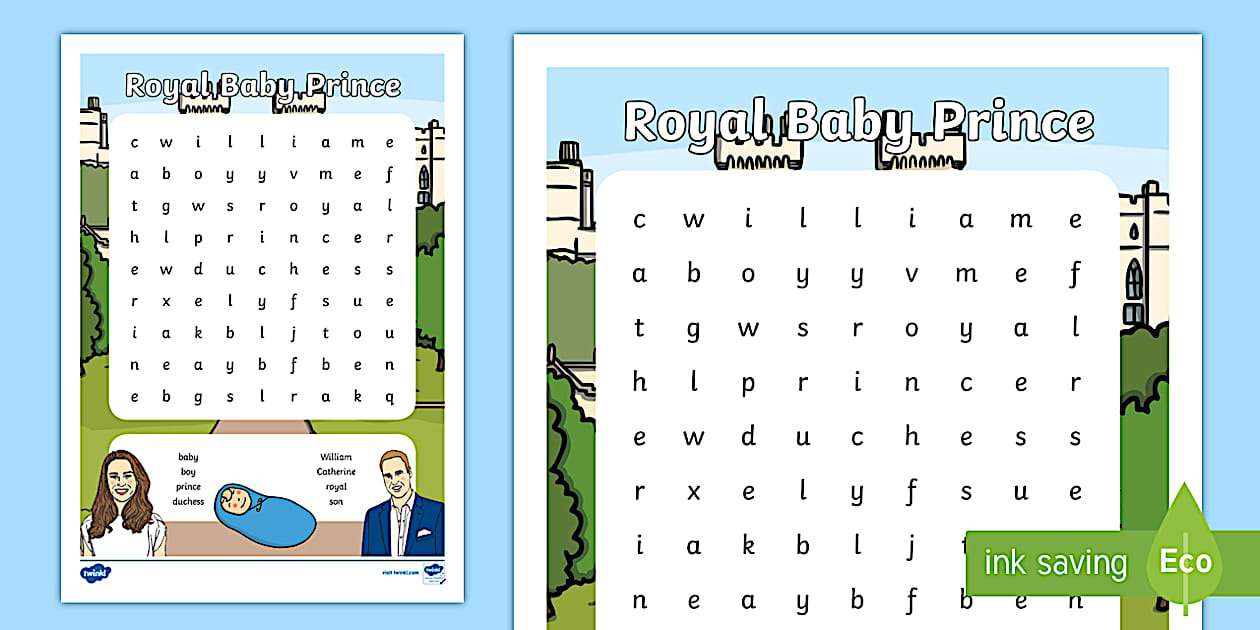 Royal Baby Prince Word Search - Royal Prince Wordsearch
