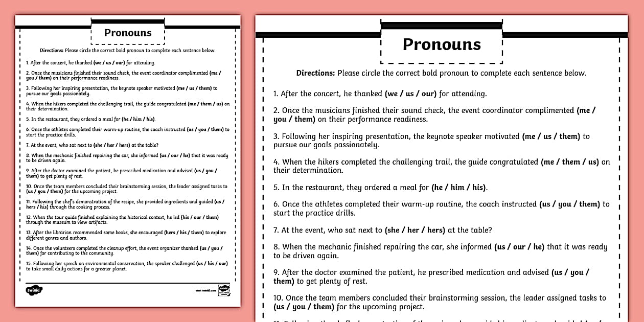Advanced Pronoun Activity | 6th Grade Resource | Twinkl USA