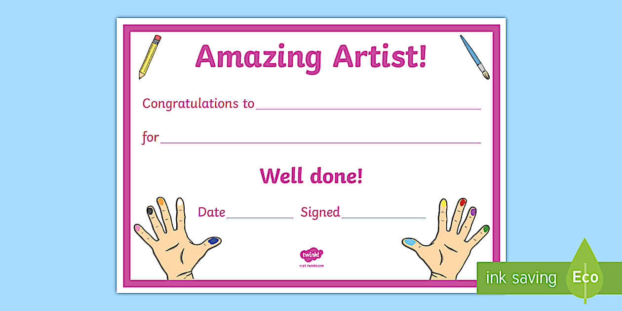 Amazing Artist Award Certificate