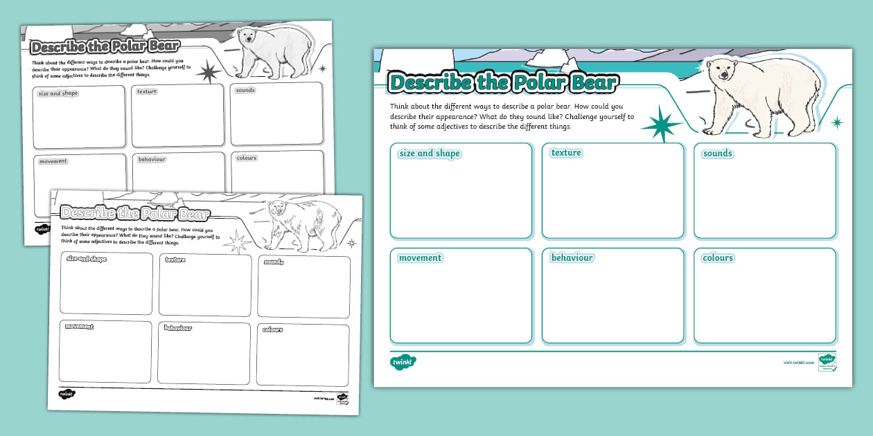Polar Bear Adjectives Worksheet - Twinkl