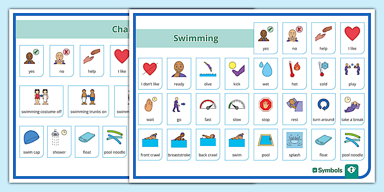 Twinkl Symbols: Older Learners: Swimming AAC Mat - Twinkl