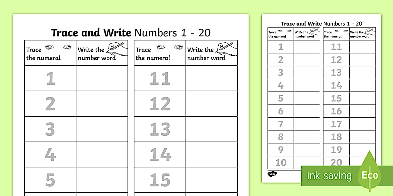 Numeral and Number Word Formation Trace and Write Worksheet