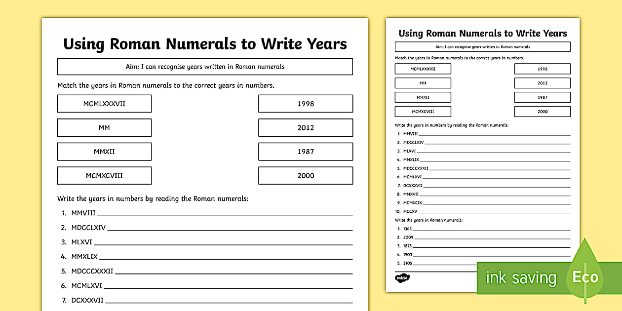 Year 5 Using Roman Numerals to Write Years Worksheet