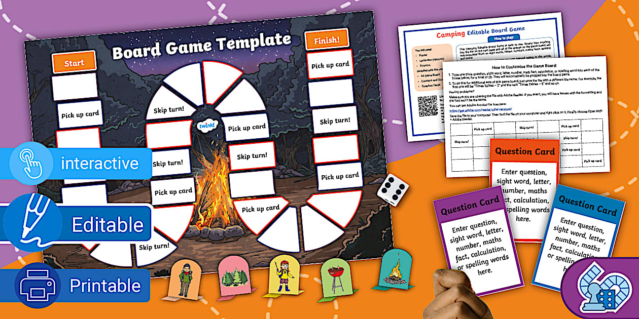 Editable Camping Board Game Template - Full Colour Version