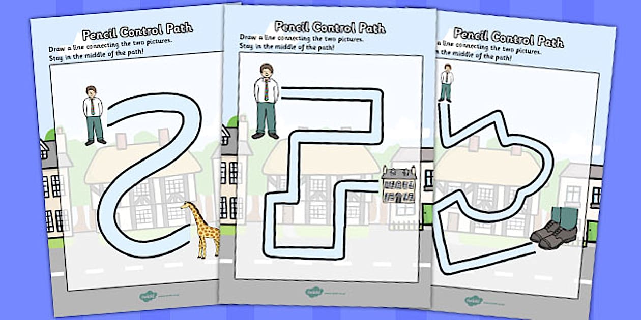 Giant Themed Pencil Control Path Worksheets