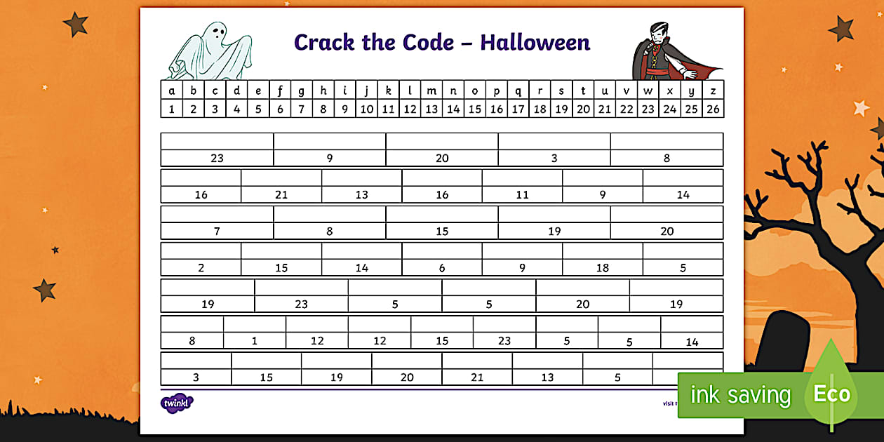 Black and White Halloween Aistear Crack the Code Activity