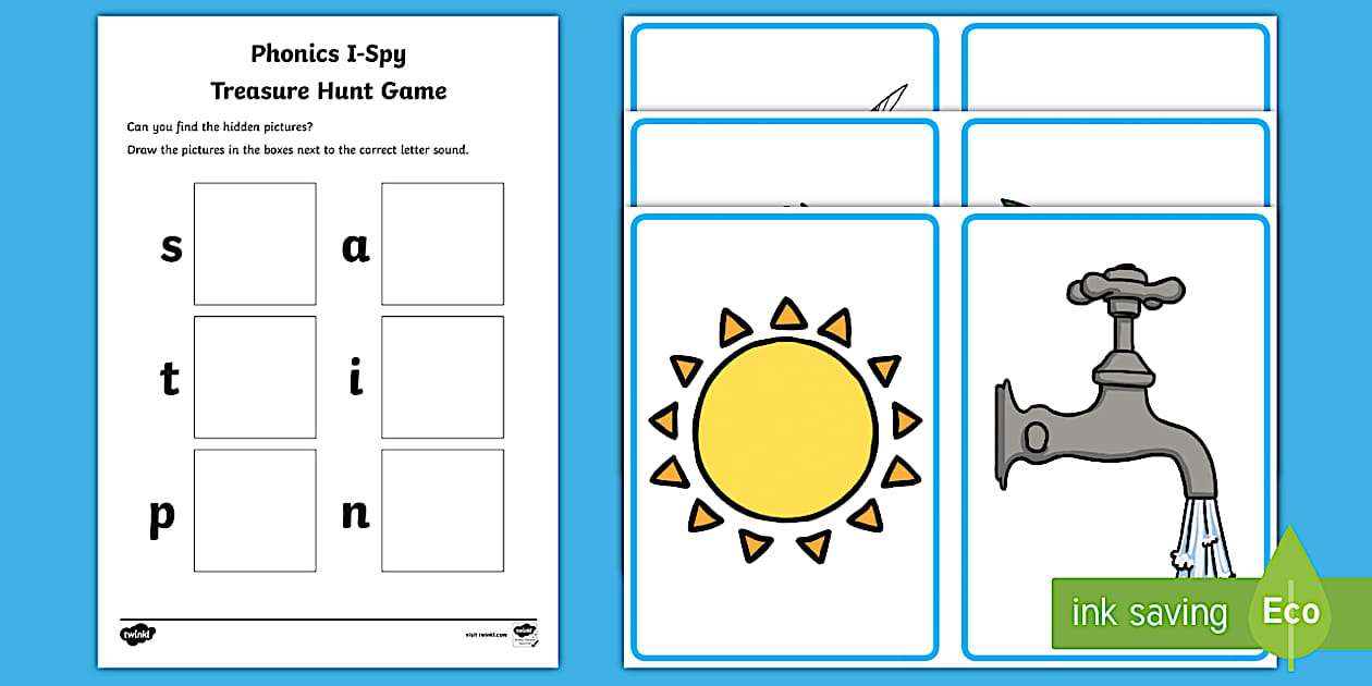 Phonics Phase 2 s a t p i n I-Spy Treasure Hunt Game