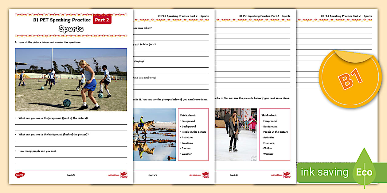 ESL B1 PET Speaking Part 2 Practice Activity Sheet (Sports)
