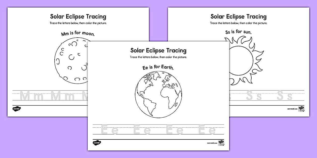 Solar Eclipse Trace and Color Worksheet (teacher made)