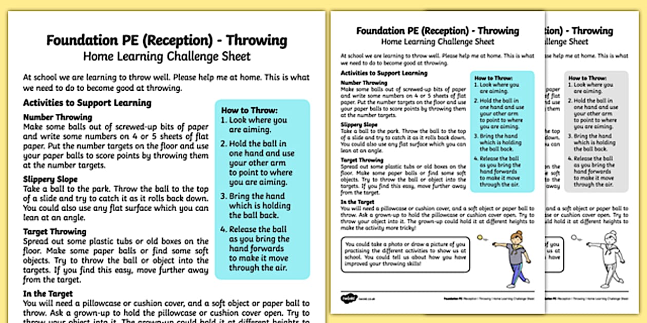 Black and White Foundation PE (Reception) - Throwing Home Learning Challenge