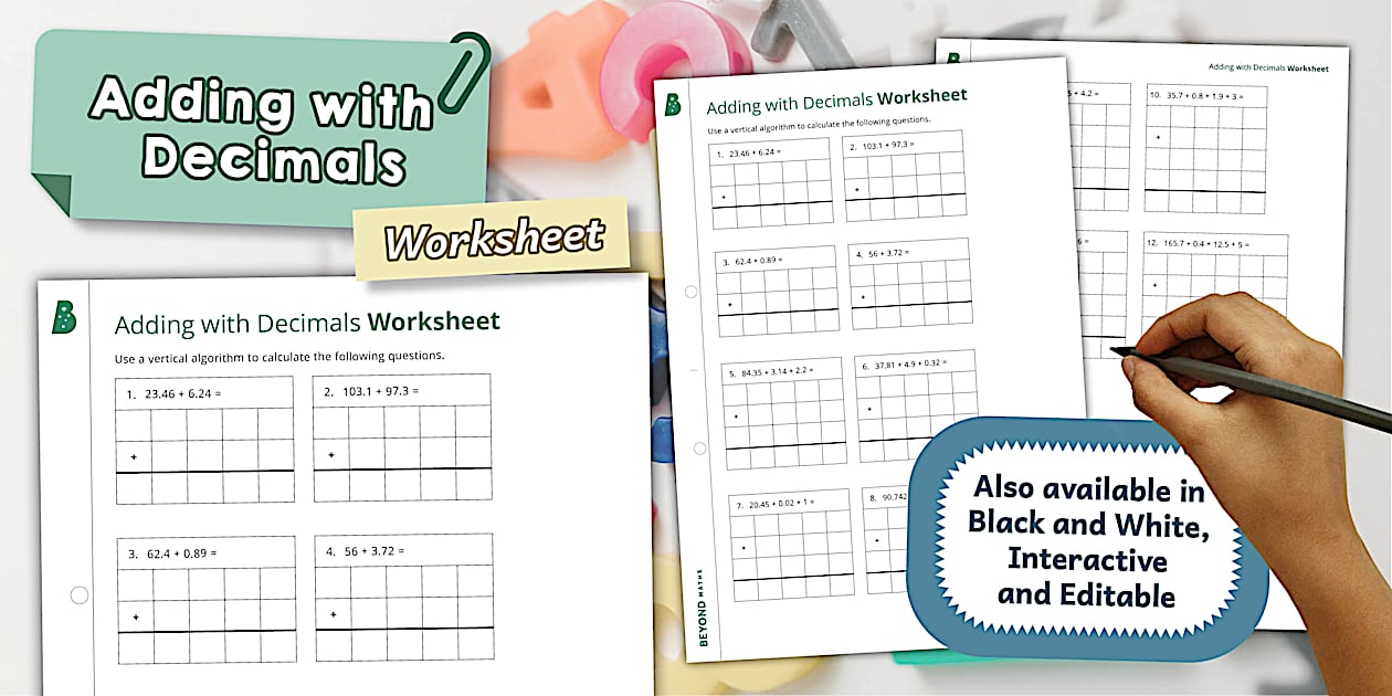 Adding with Decimals Worksheet (teacher made) - Twinkl