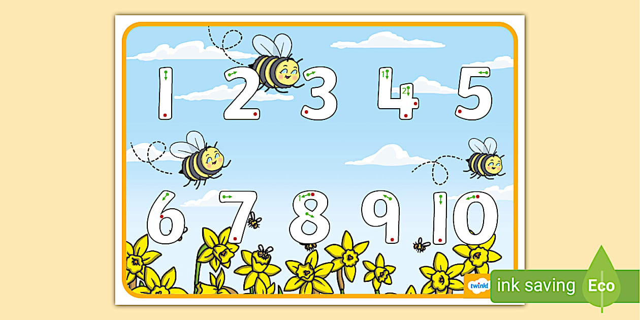 Bee Themed Number Formation 1 - 10 Activity Mat - Twinkl