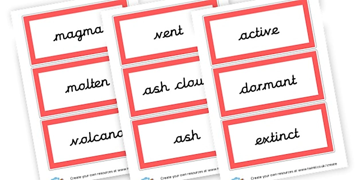 Volcano Vocabulary Word Cards (teacher made) - Twinkl
