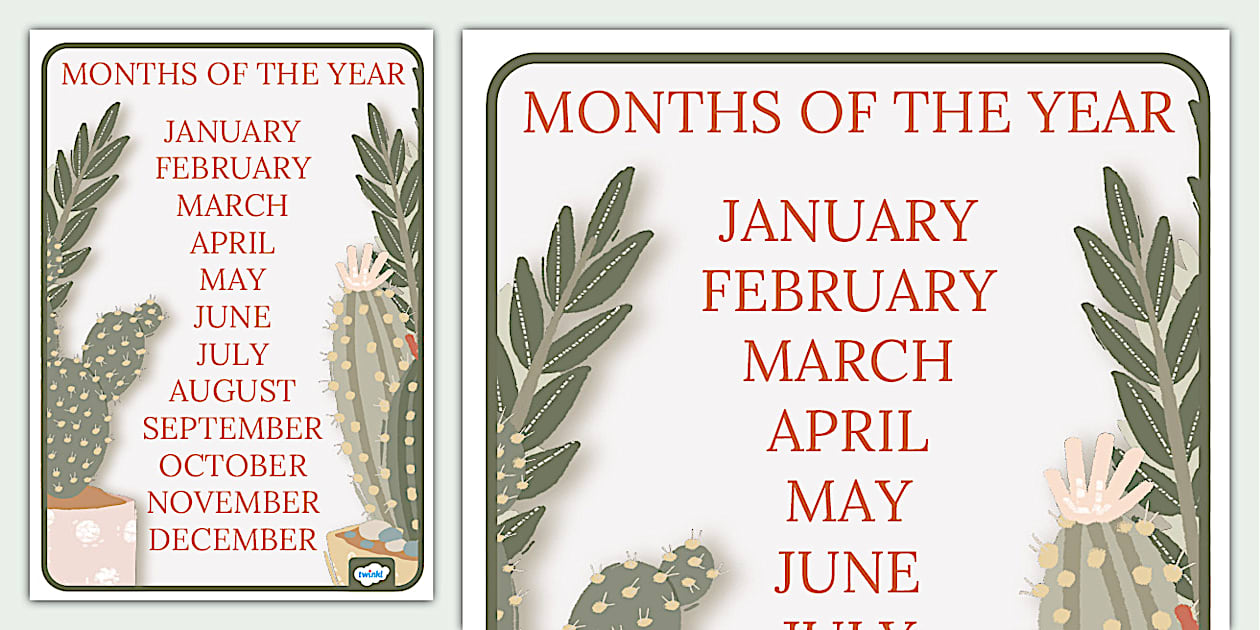 Succulents-Themed Months of the Year Poster (teacher made)