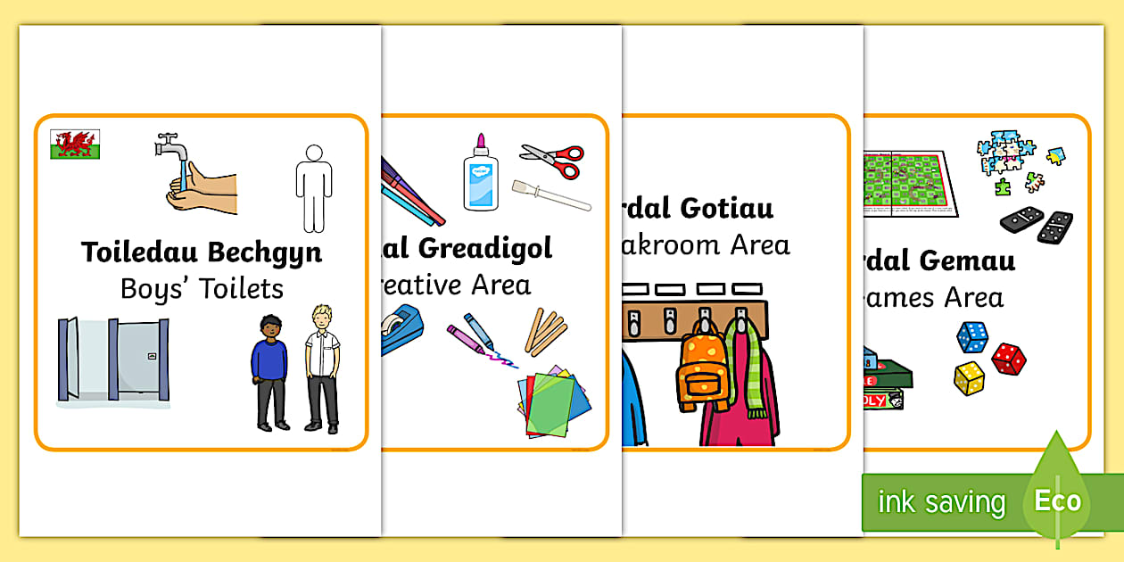 Editable Square Classroom Area Signs English/Welsh - Twinkl